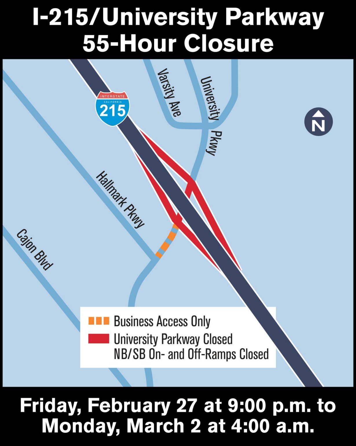 Full 55-Hour Closure of University Parkway at the 215 Freeway with On ...